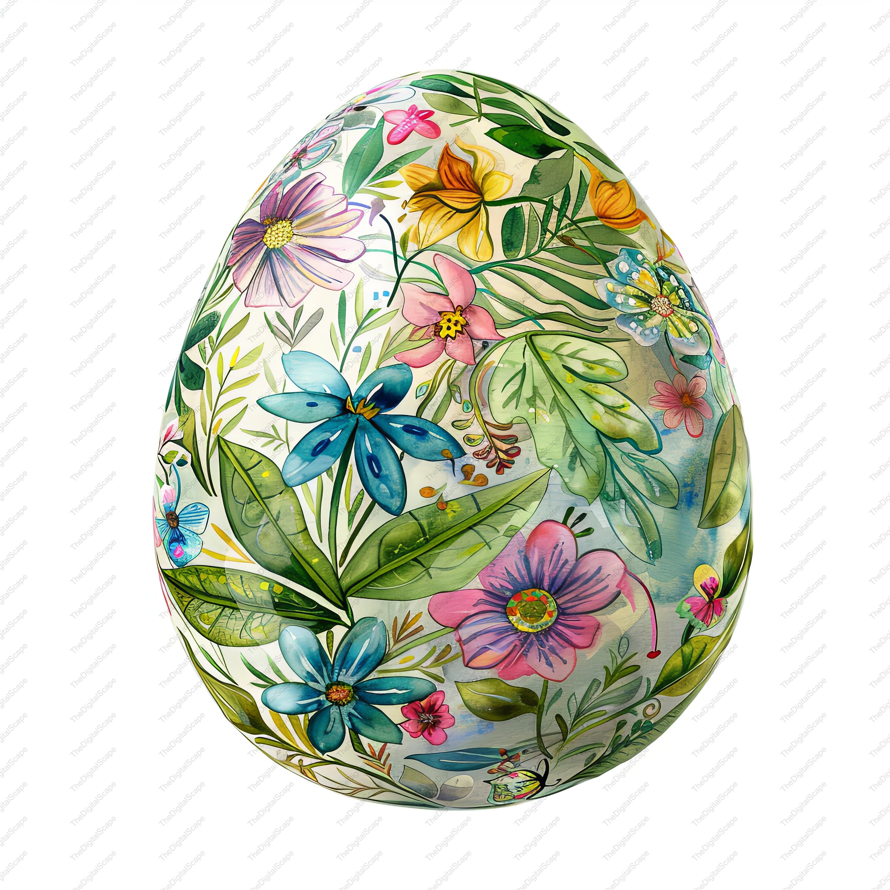 Floral Easter Egg Clipart: Watercolor Flower Designs (digital Download ...