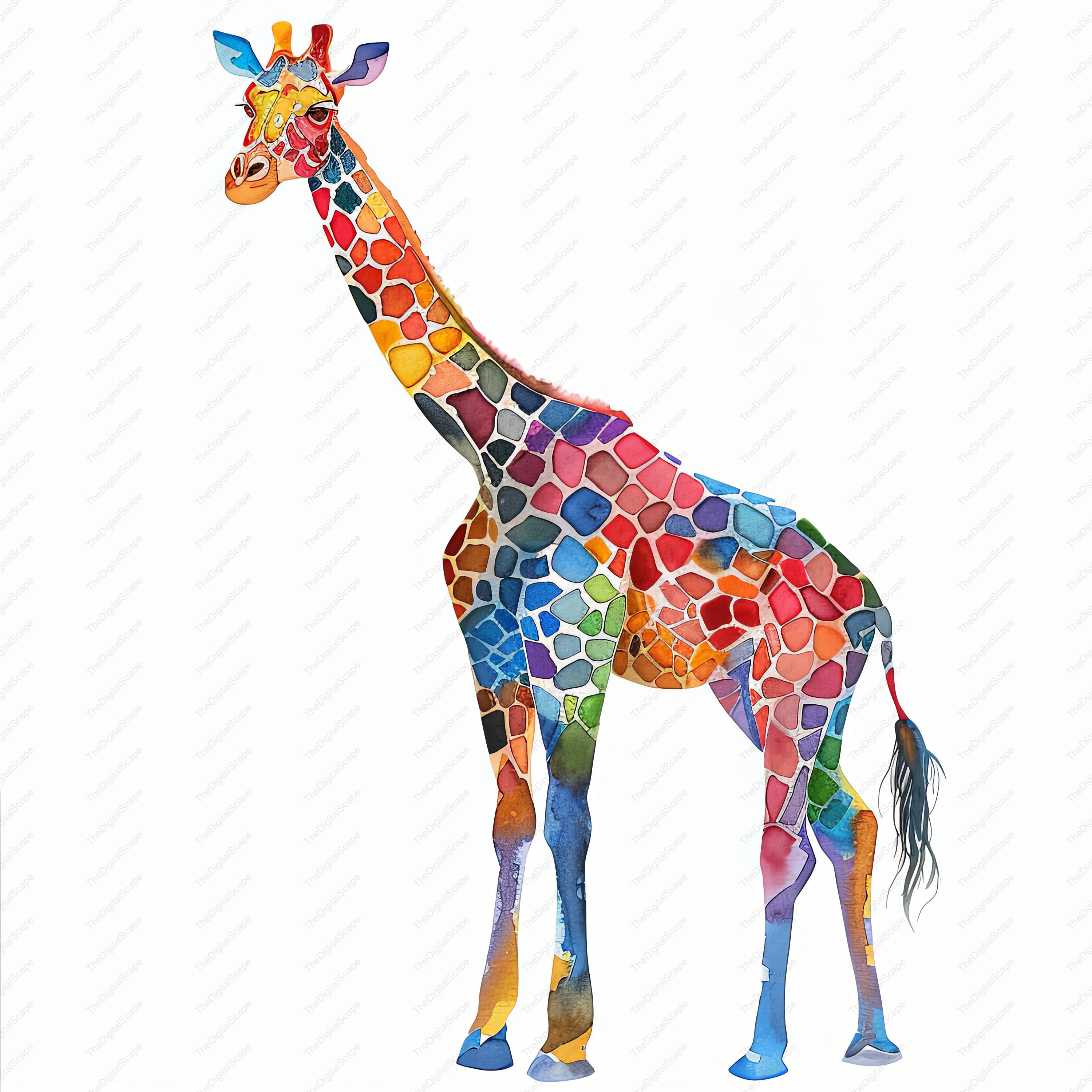 Watercolor Rainbow Giraffe Clipart – High Quality Jpgs (digital ...