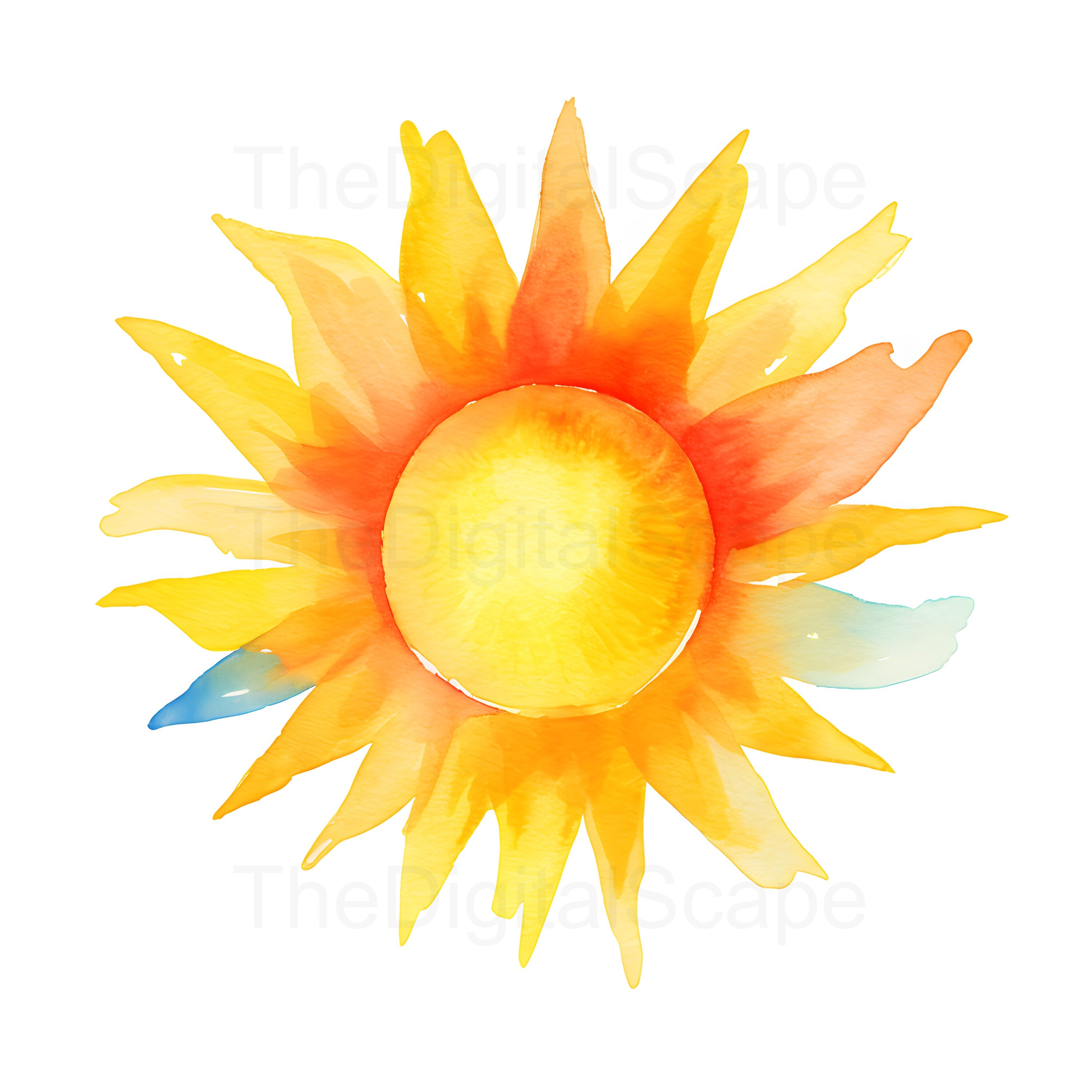 Watercolor Sun Clipart – High-quality Jpgs, Commercial Use (digital ...