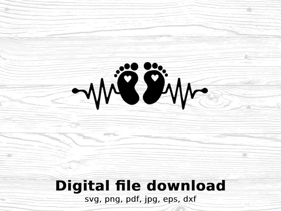 Baby Footprint Digital Download SVG, Baby Feet Heartbeat Instant ...