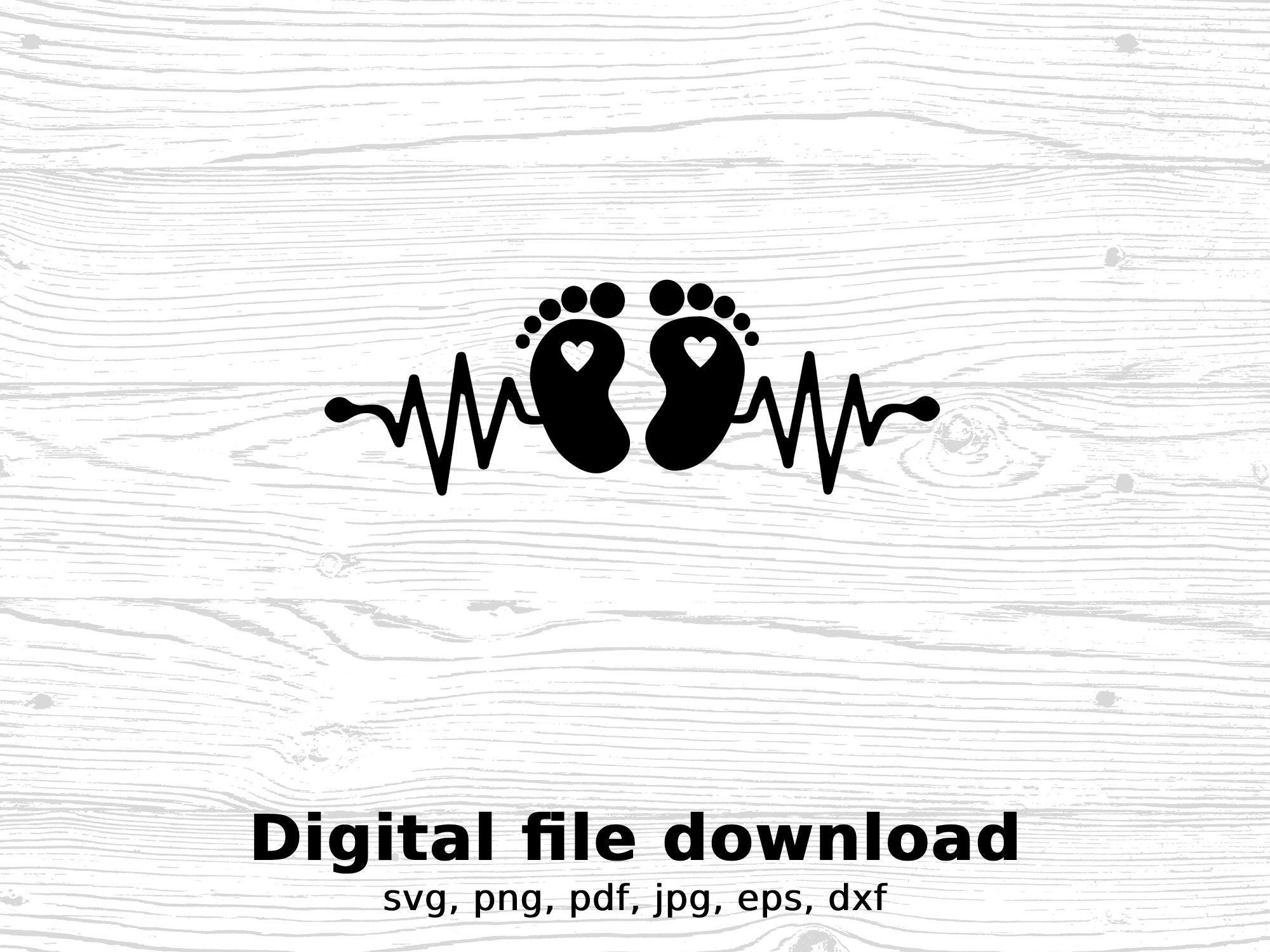 Baby Footprint Digital Download SVG, Baby Feet Heartbeat Instant ...
