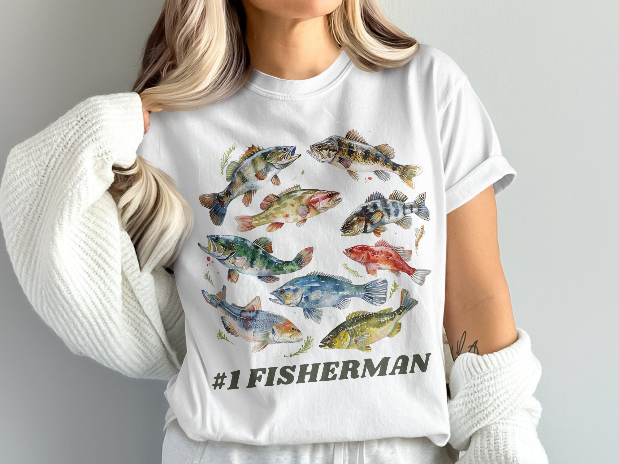 Best Fisherman Watercolor Bass Fish T-shirt, Fishing Enthusiast Gift ...