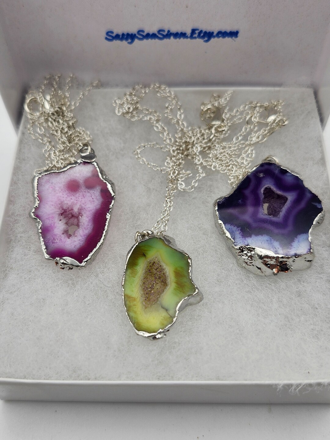 Agate Geode Necklace – Colorful Crystal Pendant, Boho Coastal Jewelry ...