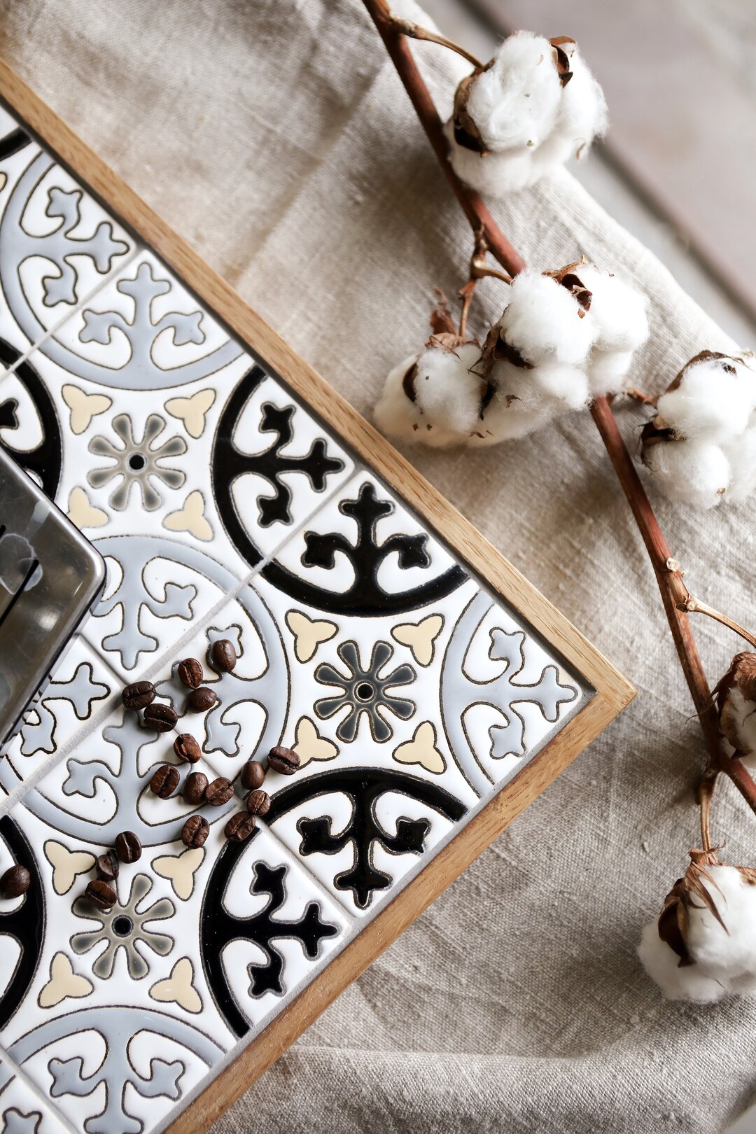 Decorative Tray, Ceramic Tiles in Wooden Frame, Dinner Coaster ...