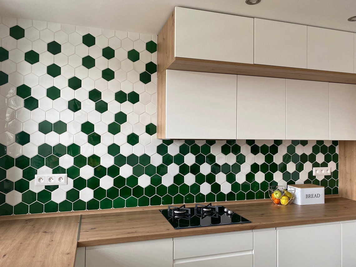 Green Crackle Ceramic Tile, Hexagon or Any Shape, Kitchen/bathroom ...