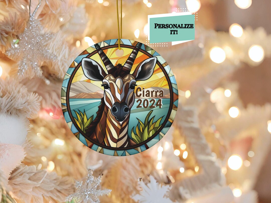 Custom Congo Okapi Stained Glass Look Ornament of Ink on Ceramic, Year ...
