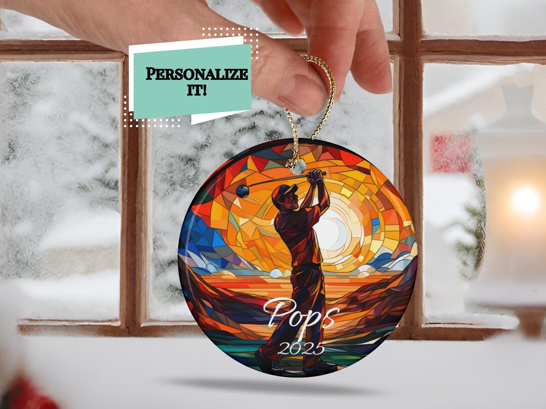 Golfer Personalized Faux Stained Glass Souvenir Ornament for Golfing ...