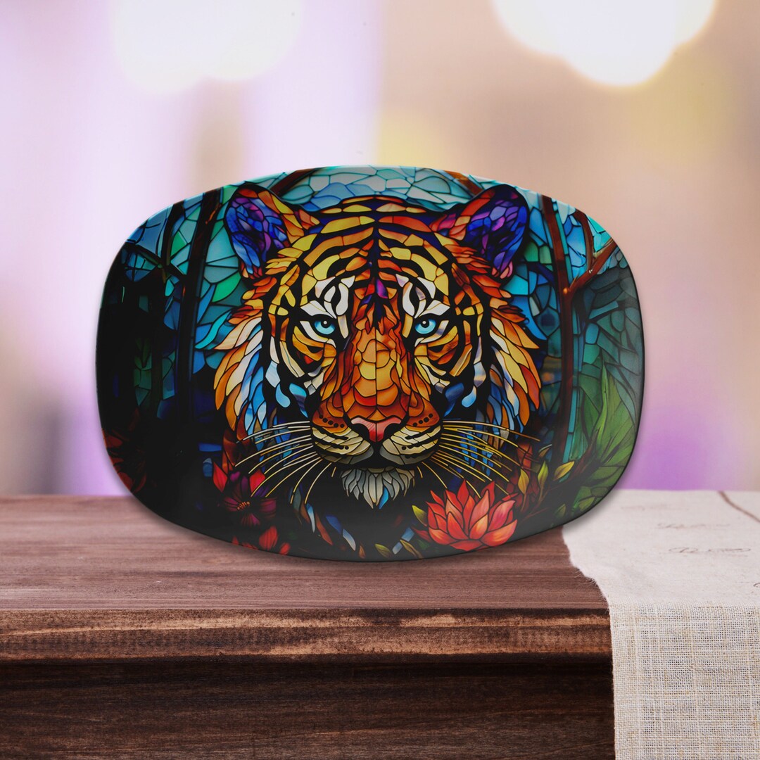 Vibrant Tiger Stained Glass Look Serving Platter, Unique Tiger Dinner ...