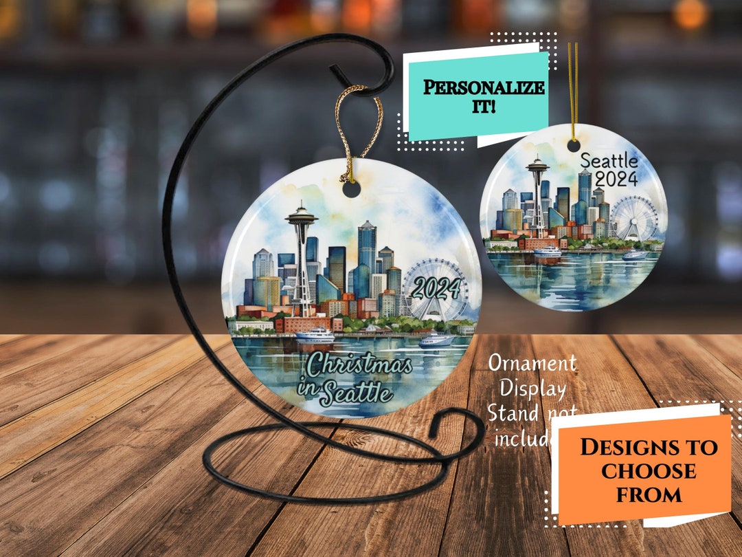 Seattle Personalized Skyline Watercolor Scene Ornament With Space ...