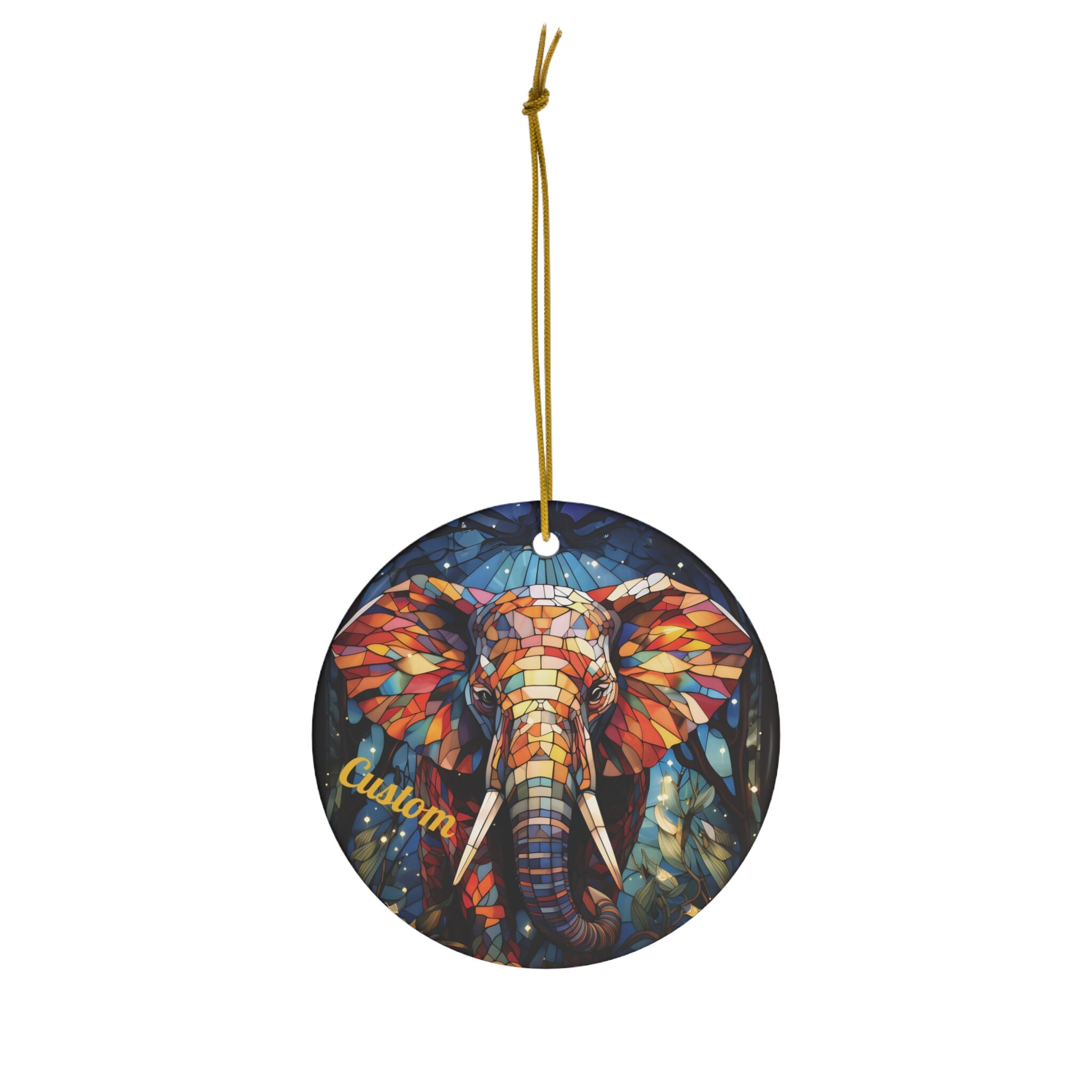 Custom Elephant Stained Glass Look With Ink on Ceramic Ornament, Year ...