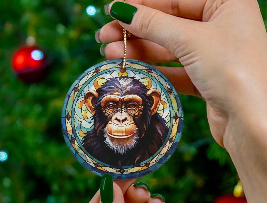 Beautiful Chimpanzee Stained Glass Look With Ink on Ceramic Ornament ...