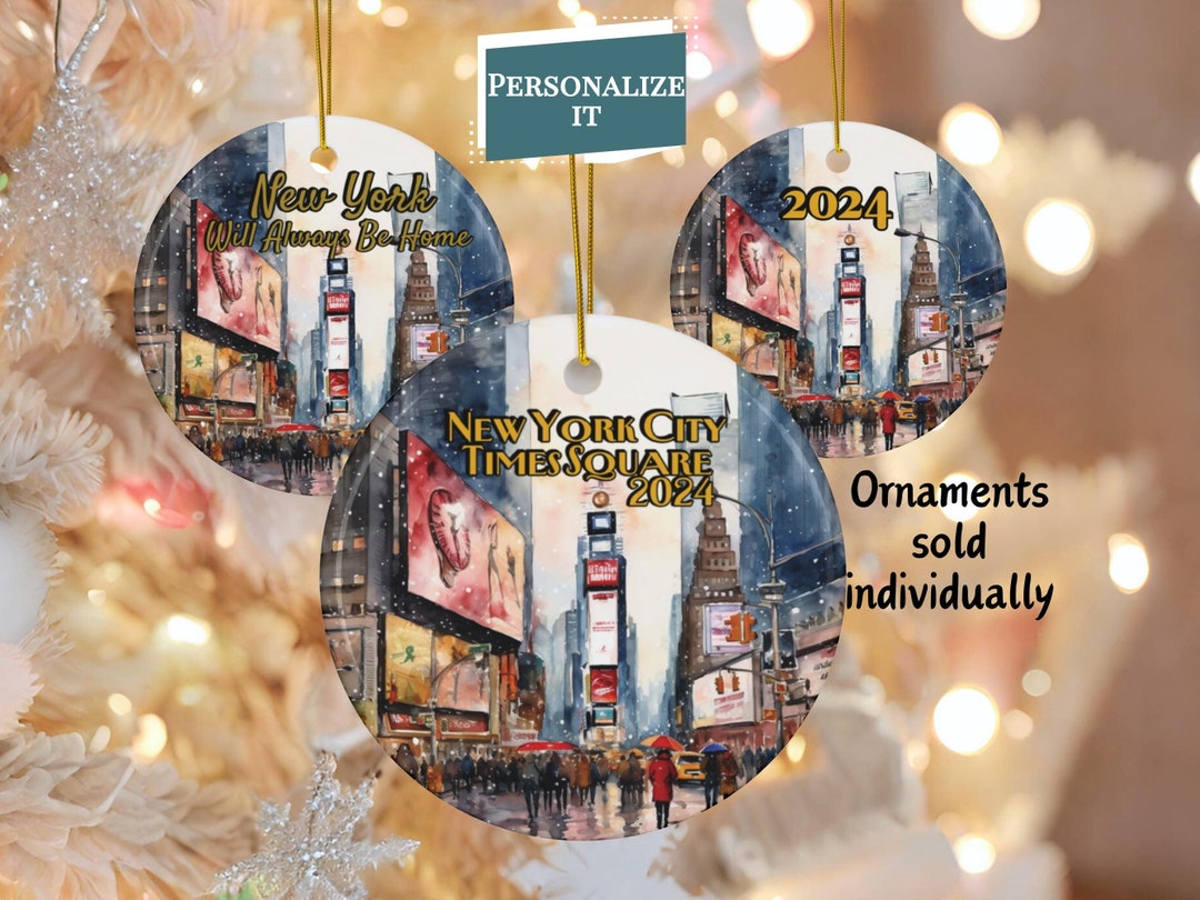 Custom New York Times Square Watercolor Scene - Ink on Ceramic Ornament ...
