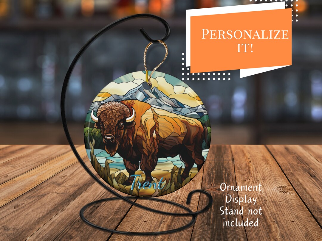 Custom Bison Stained Glass Look Ornament, Year Round Tree Bison Bauble ...
