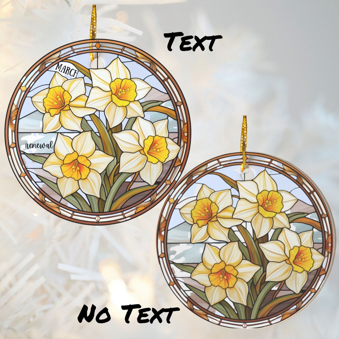 March Daffodil Birth Flower Stained Glass Look With Ink on Ceramic ...