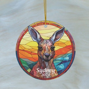 Customized Kangaroo Stained Glass Look Ceramic Ornament, Kangaroo ...