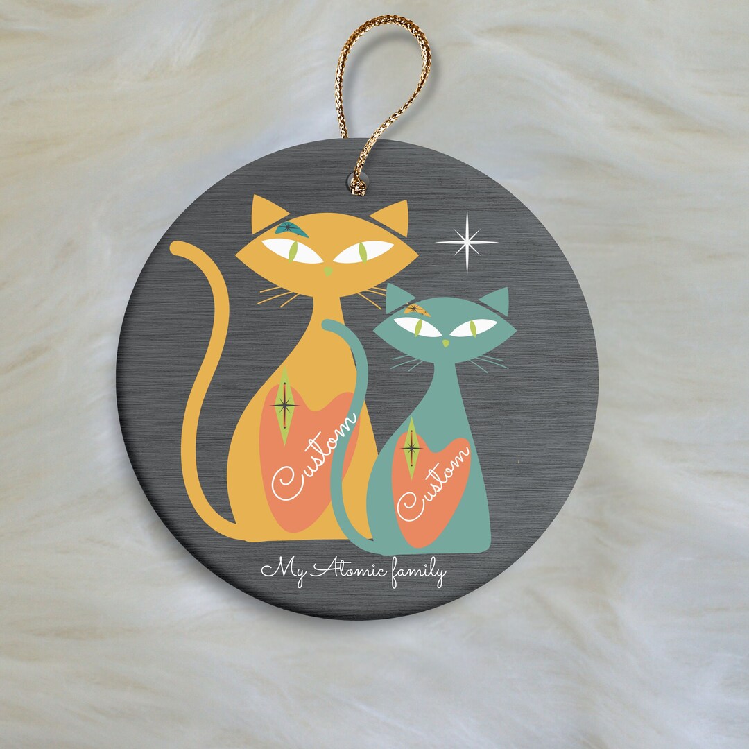 Custom Retro MCM Atomic Cat Family Ornament, Year Round Tree Atomic Cat ...