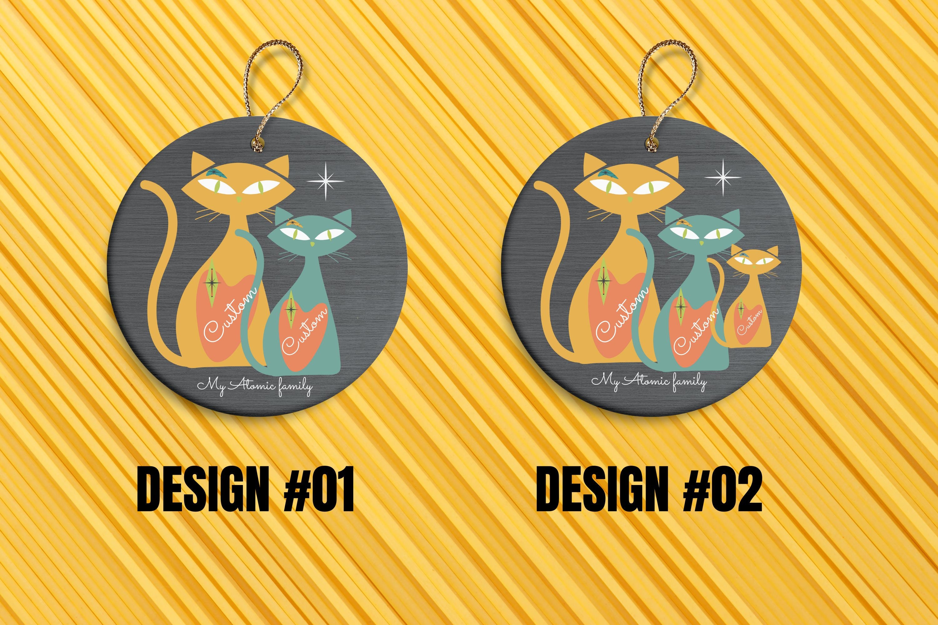 Custom Retro MCM Atomic Cat Family Ornament, Year Round Tree Atomic Cat ...