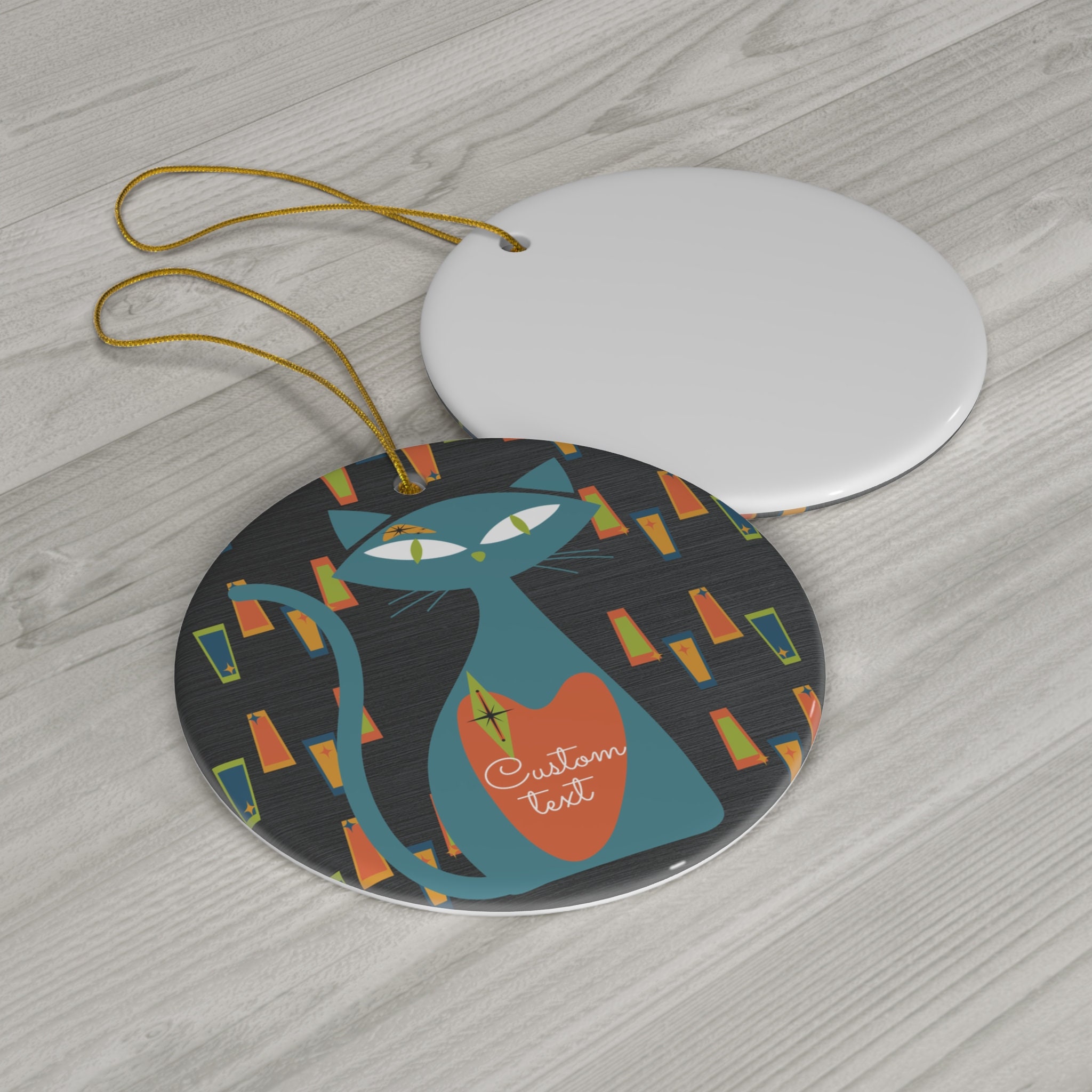 Custom Retro MCM Atomic Cat Ornament, Year Round Tree Atomic Cat Bauble ...