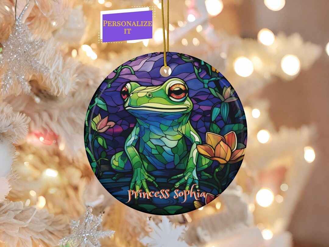 Personalized Tree Frog Stained Glass Look Ceramic Ornament, Year Round ...
