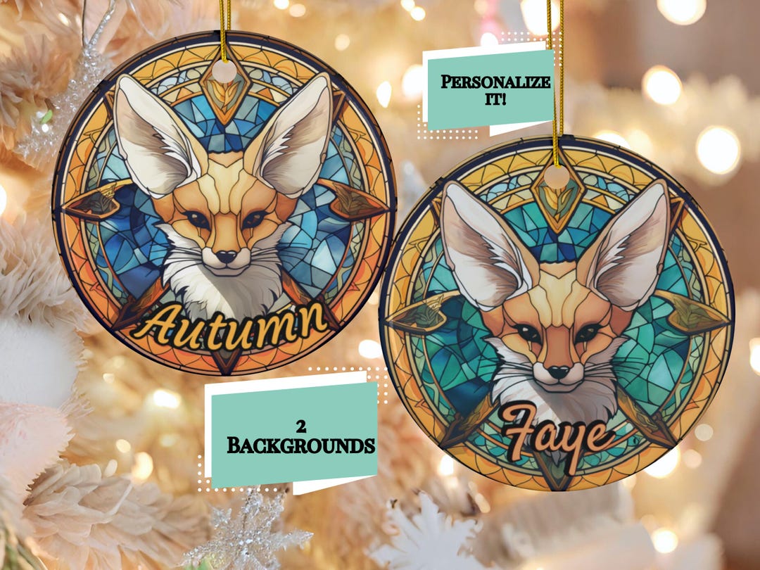 Custom Fennec Fox Stained Glass Look Ornament of Ink on Ceramic, Year ...