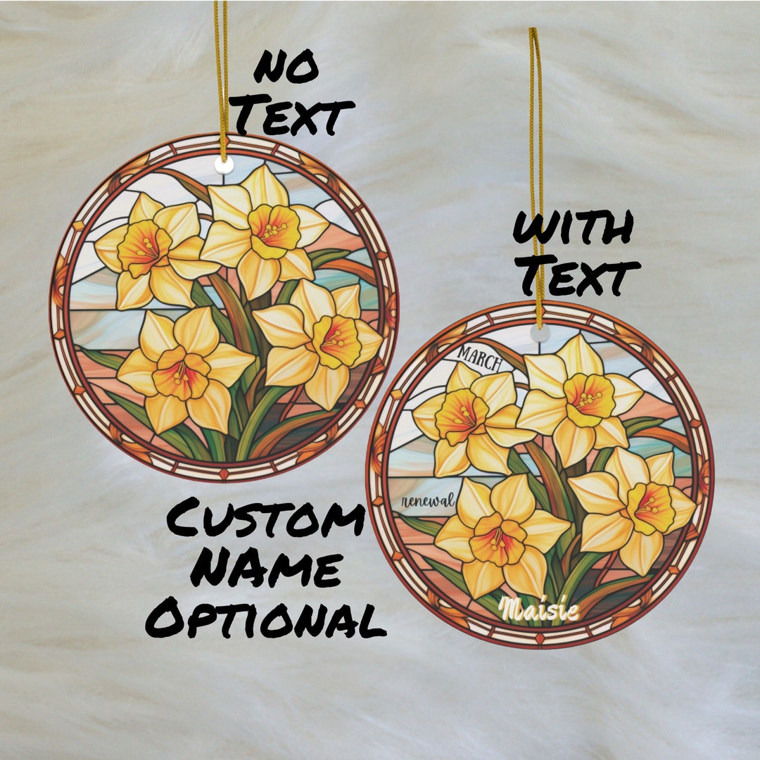 March Daffodil Birth Flower Stained Glass Look With Ink on Ceramic ...