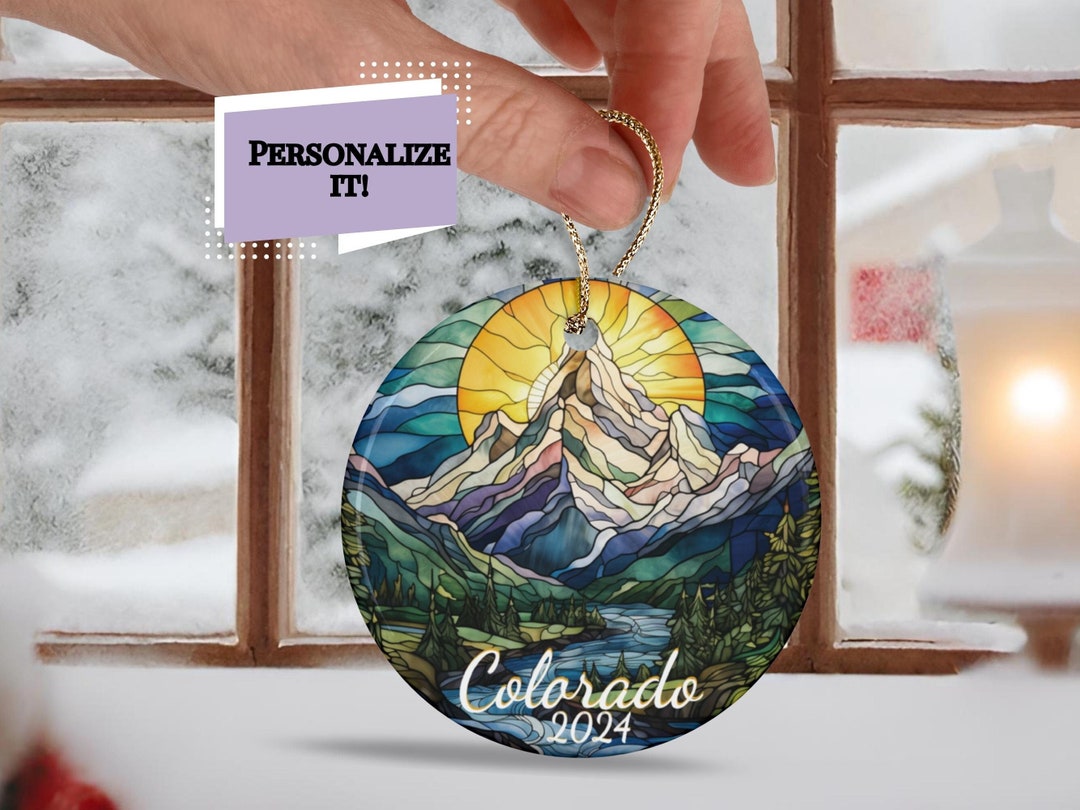 Mountain Sunrise Personalized Family Name Vacation Souvenir Ornament in ...