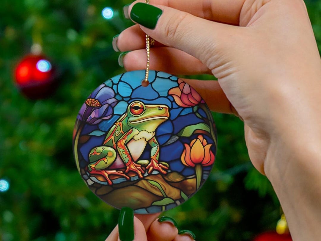 Frog Stained Glass Look With Ink on Ceramic Ornament, Year Round Tree ...