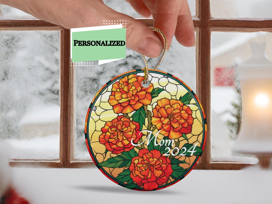 October Marigold Birth Flower - Stained Glass Look With Ink on Ceramic ...