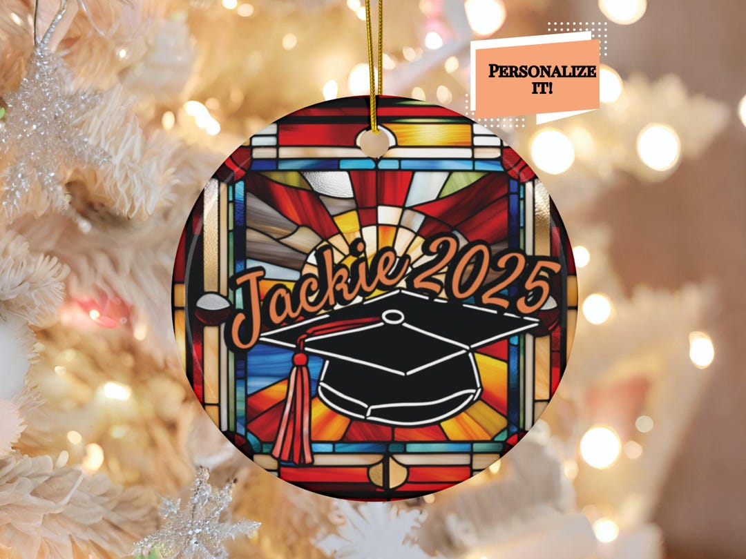 Personalized Graduation Cap Faux Stained Glass Keepsake Ornament ...