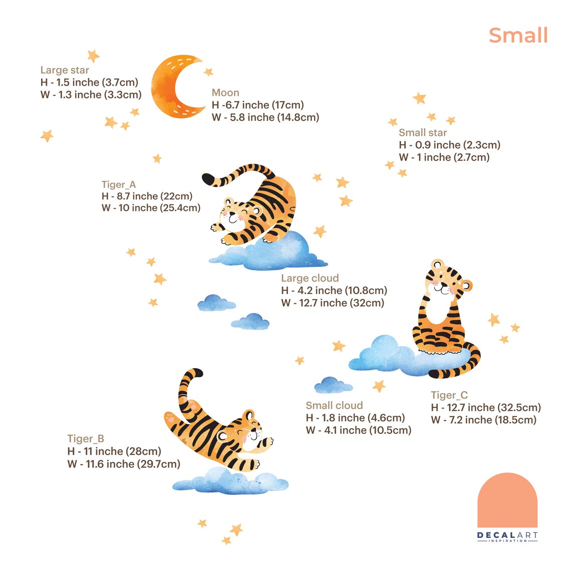 Baby Tiger Wall Decal Set Tigers Stars and Clouds Wall - Etsy