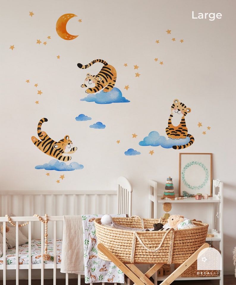 Baby Tiger Wall Decal Set Tigers Stars and Clouds Wall - Etsy