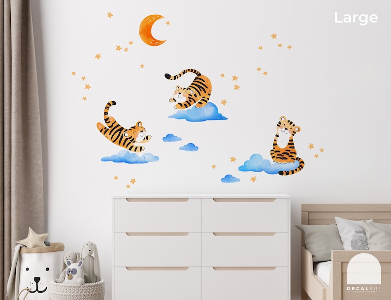 Baby Tiger Wall Decal Set Tigers Stars and Clouds Wall - Etsy
