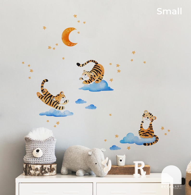 Baby Tiger Wall Decal Set Tigers Stars and Clouds Wall - Etsy