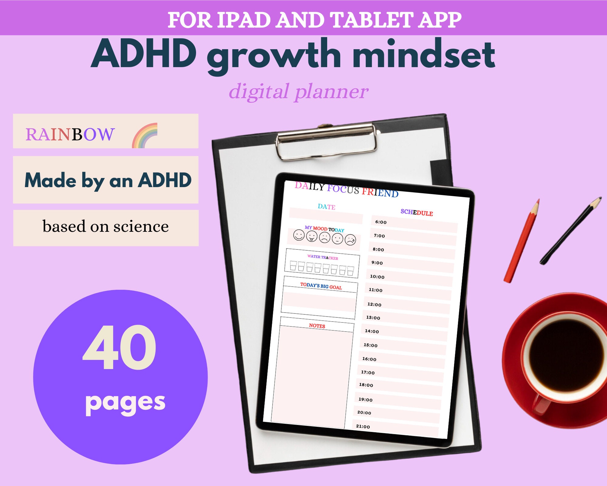 Adhd Printable PLANNER HABIT TRACKER Digital Adult Downloadable ...
