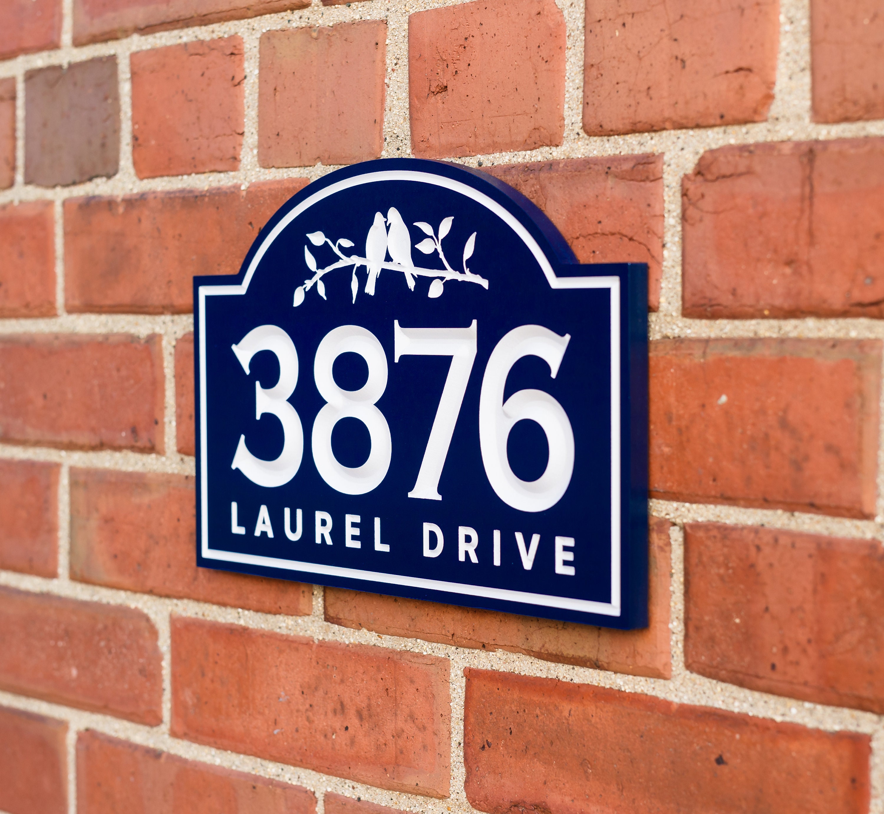Address Plaque With Two Birds Design, Carved Custom House Number Sign ...