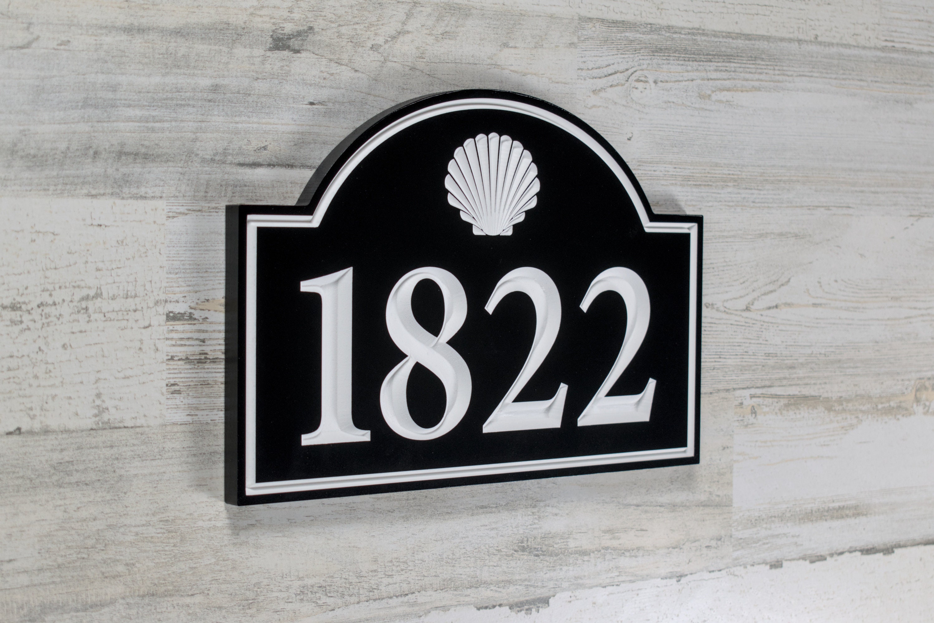 Address Plaque With Shell Design, Personalized Carved House Number Sign ...