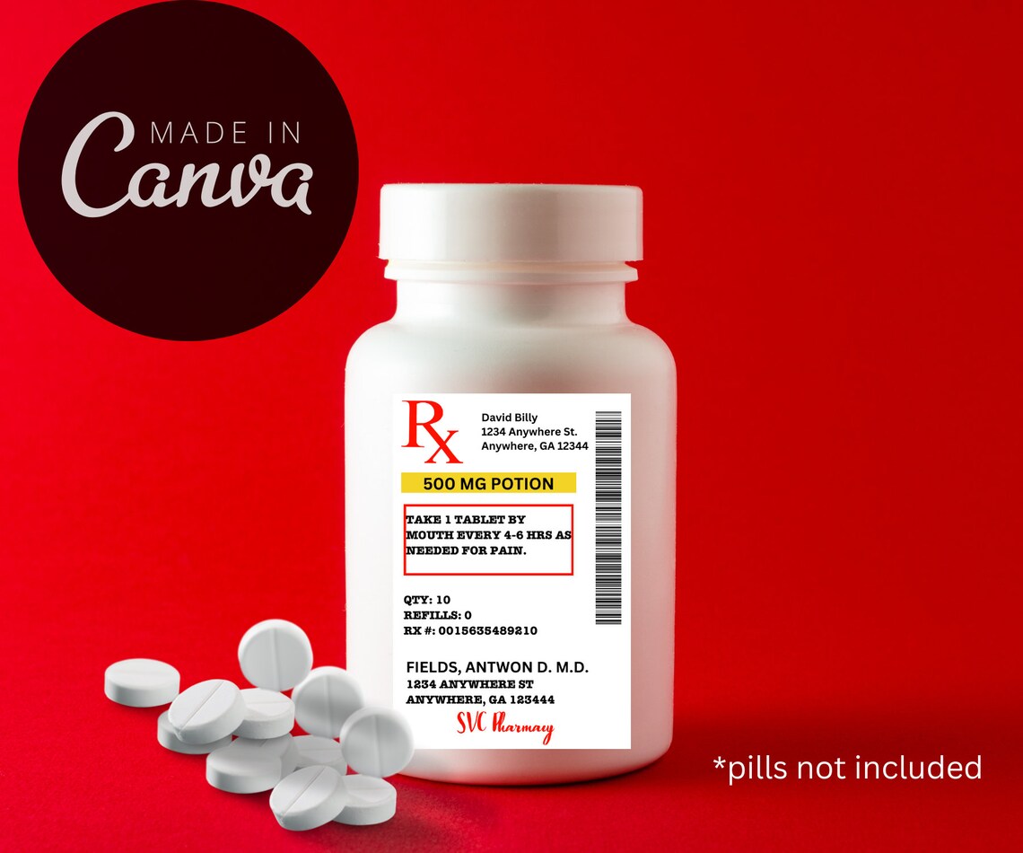 Prescription Label Canva Template, Fully Customizable Template, DIY RX ...