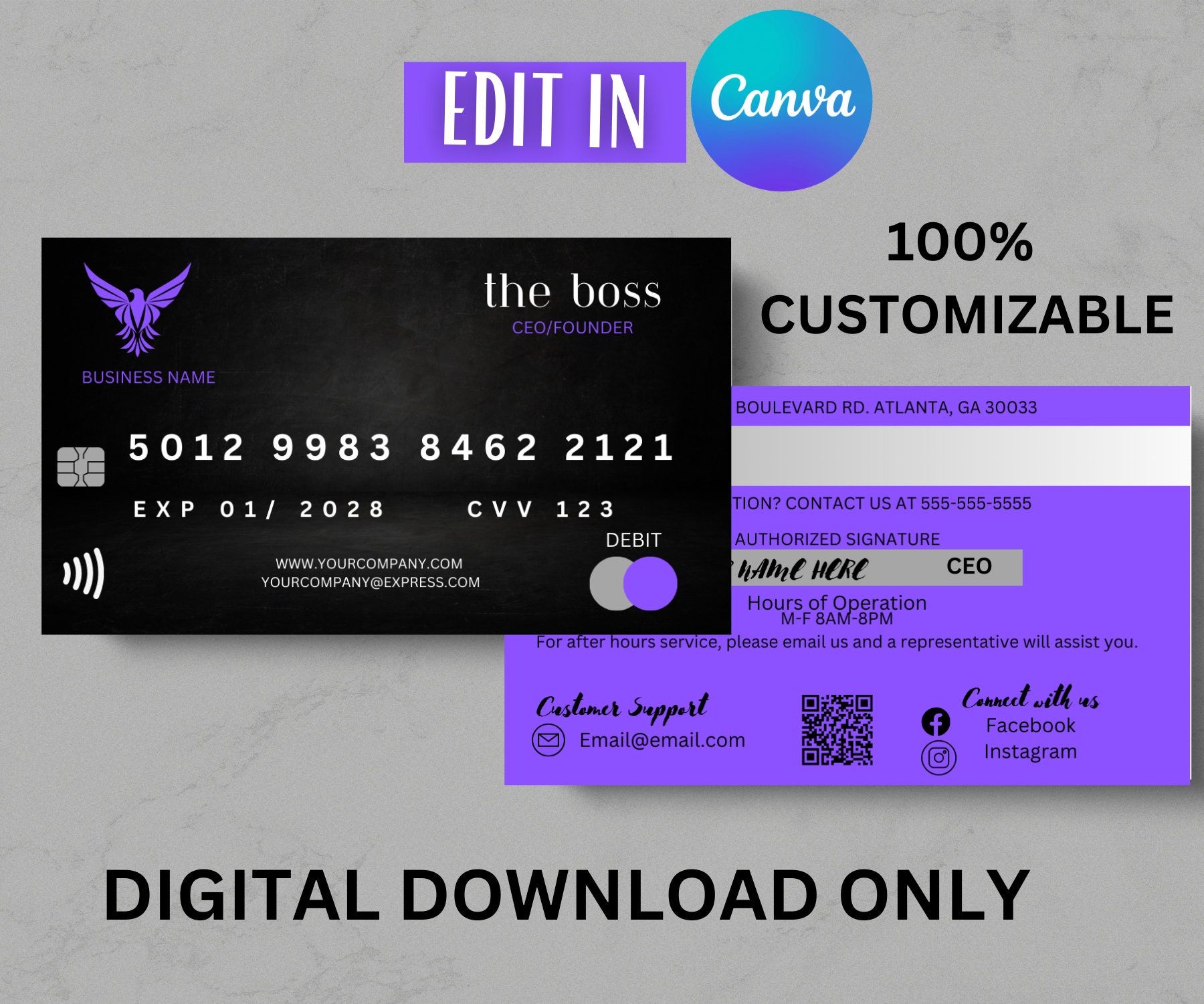 Custom Business Card With QR Code, Canva Template, Canva Credit ...