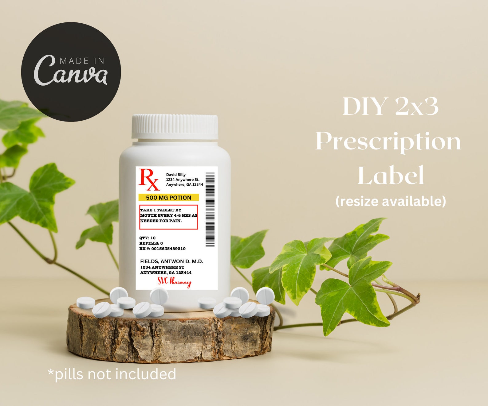 Prescription Label Canva Template, Fully Customizable Template, DIY RX ...