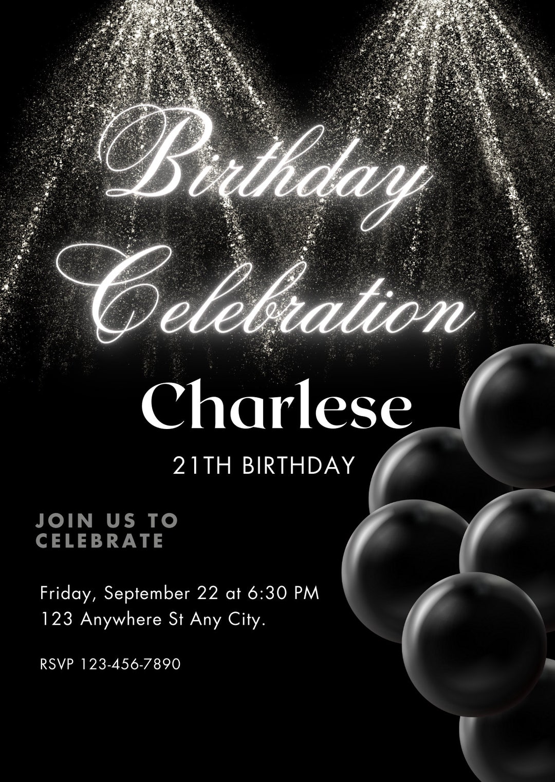 Black Birthday Party Invitation Template Canva Template Part - Etsy