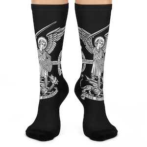 Saint Michael the Archangel Black Comfort Cushioned Crew Socks ...