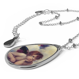 Putti Detail From Sistine Madonna Oval Necklace - Raphael, Italian ...