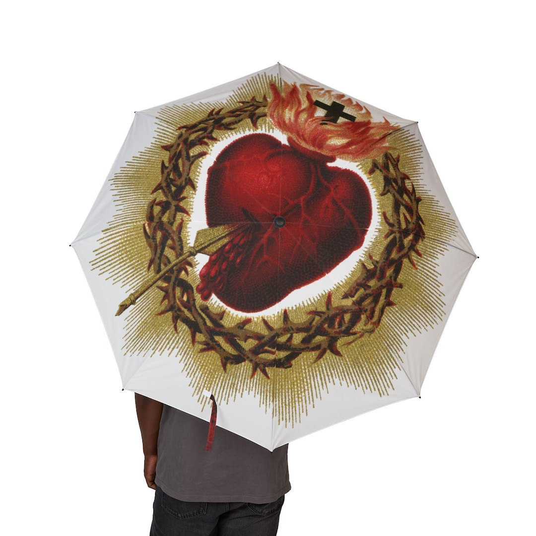 Sacred Heart of Jesus Semi-automatic Foldable Umbrella, Traditional ...