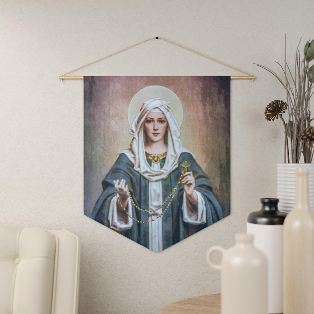 Our Lady of the Rosary, Pennant, Banner, Traditional Art, Catholic Gift ...