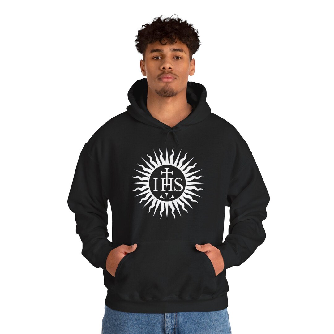 Jesuit Emblem Hooded Sweatshirt, Catholic Gift, Society of Jesus, IHS ...