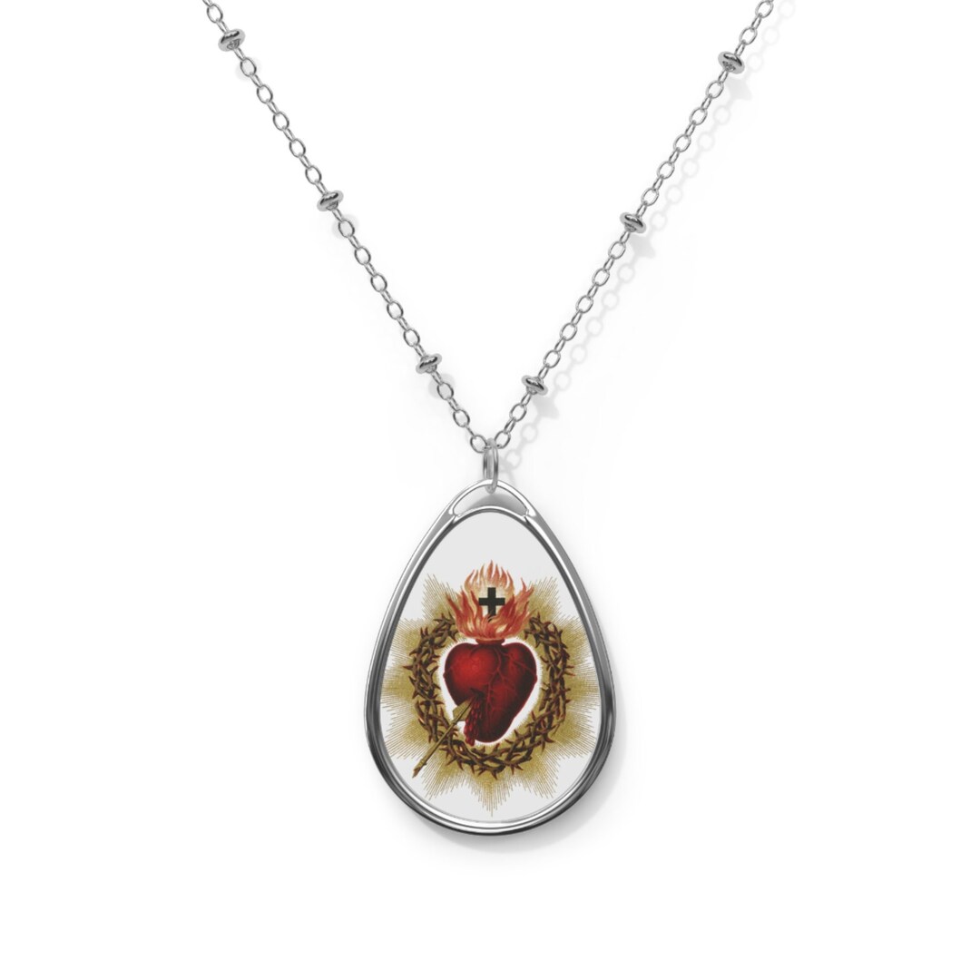Pierced Sacred Heart of Jesus Oval Necklace - Traditional, Religious ...