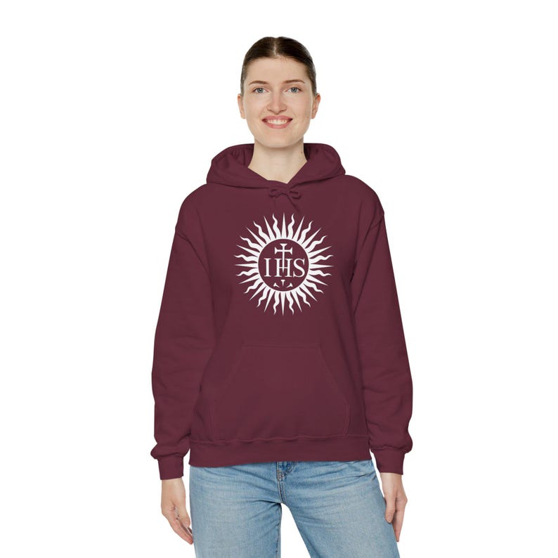 Jesuit Emblem Hooded Sweatshirt, Catholic Gift, Society of Jesus, IHS ...