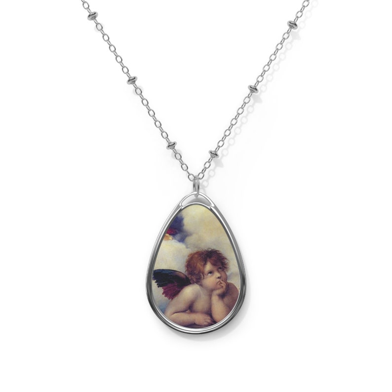 Putti Detail From Sistine Madonna Oval Necklace - Raphael, Italian ...