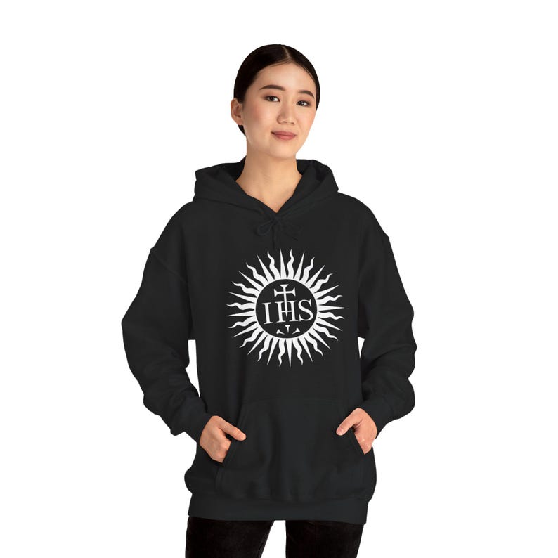 Jesuit Emblem Hooded Sweatshirt, Catholic Gift, Society of Jesus, IHS ...