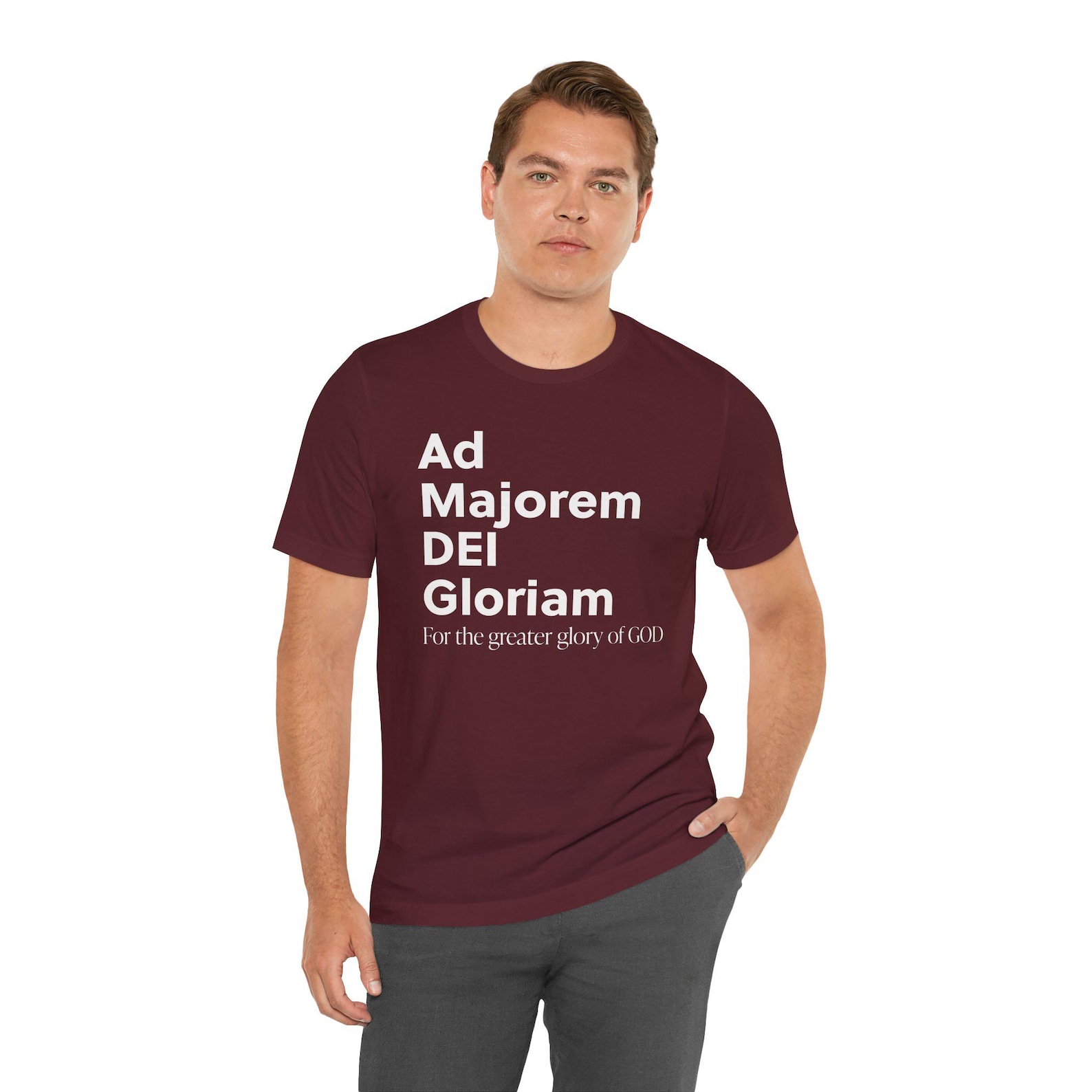 AMDG - Ad Majorem Dei Gloriam Short Sleeve Tee Shirt, Jesuit, Catholic ...
